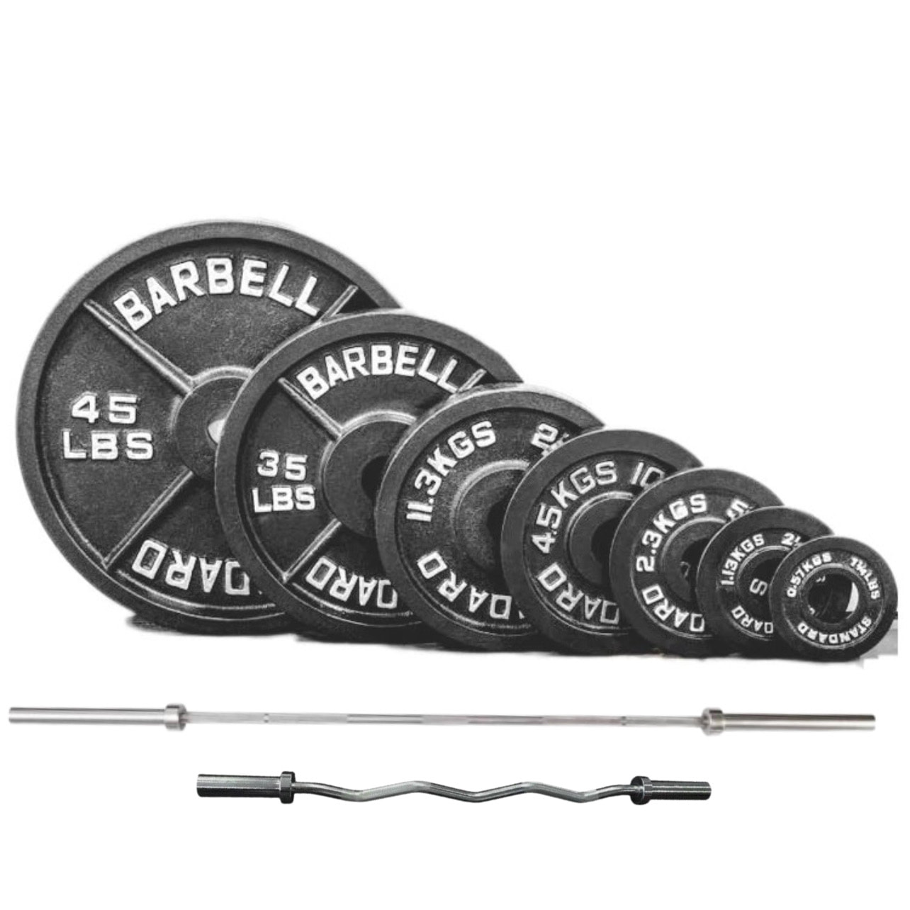 310 lbs olympic weight set, bar, EZ curl bar | Golden Fitness